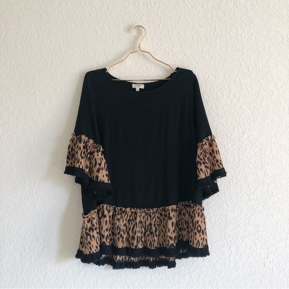 Umgee | Tops | Umgee Tunic Top With Leopard Print Ruffle Detail | Poshmark